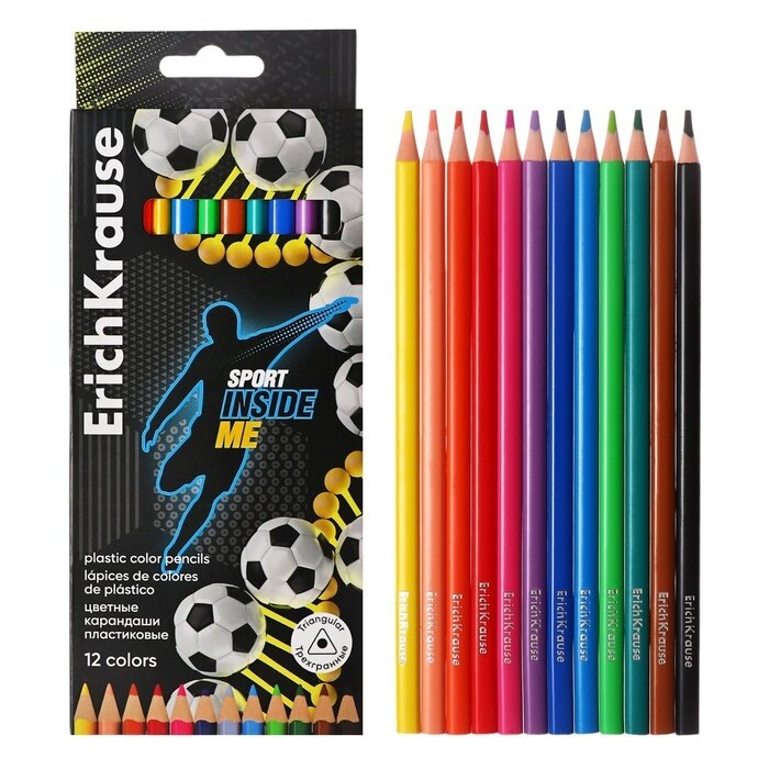 Цветные карандаши Erich Krause 12 цветов, Sport DNA трехгранные, пластиковые (61809)