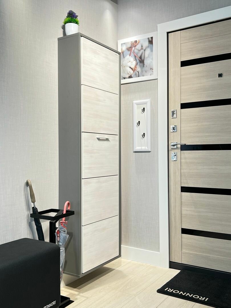 Обувница в прихожую IRONNORI Лайт 5 секций, Лофт/ Выбеленное дерево, профиль белый, 171x54.5x20 см