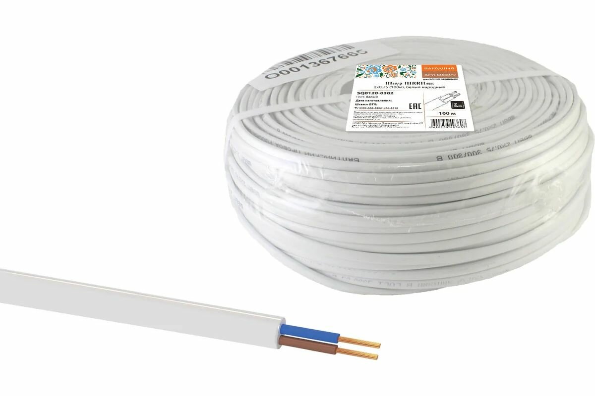 Шнур TDM шввпмб 2х0,75 100м, белый Народный SQ0120-0302