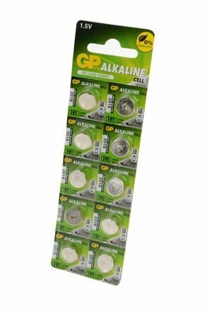 Дисковая батарейка 10 шт. AG8/LR1120/391/191/LR55 - GP Alkaline cell 191-C10 AG8