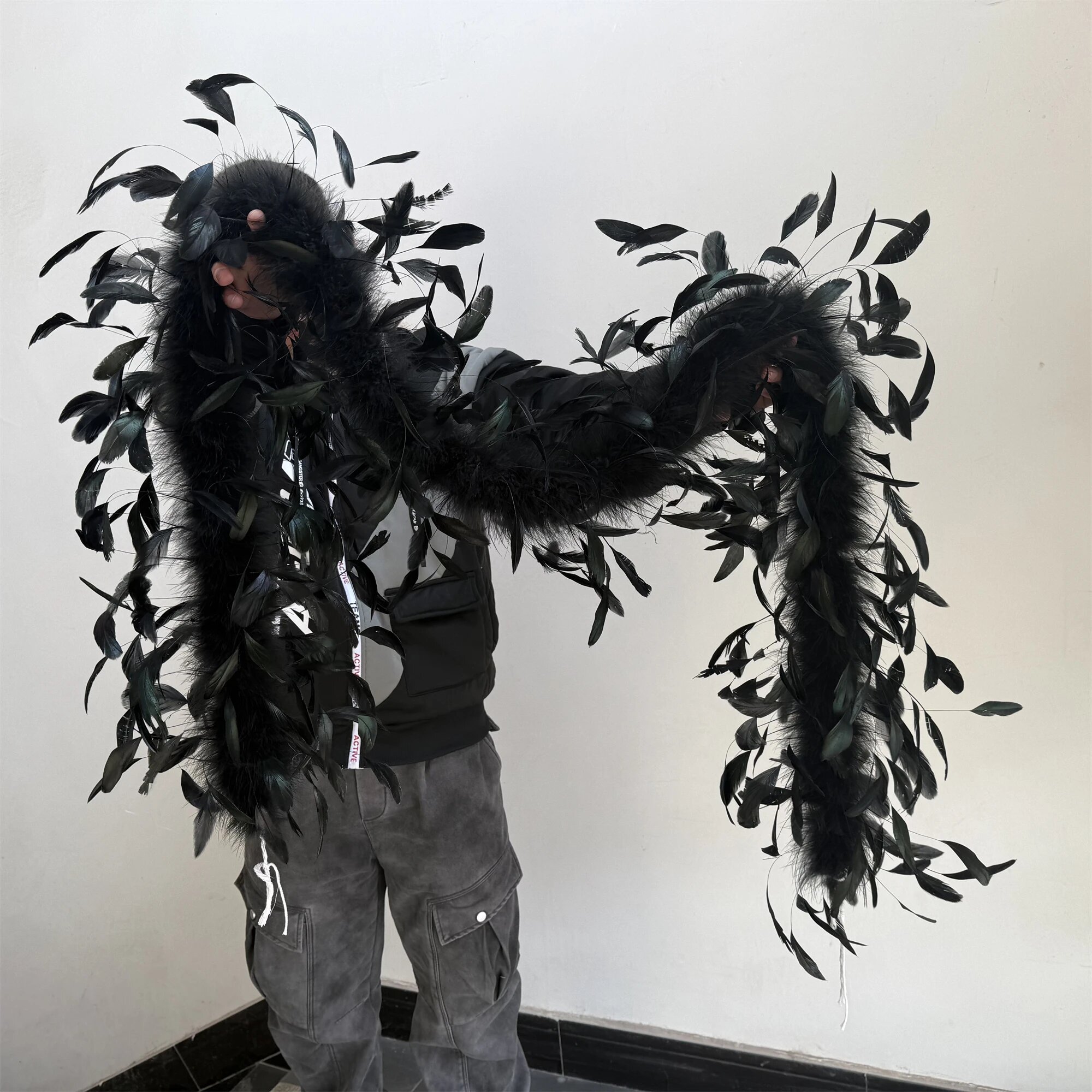 Черный белый боа из марабу и куриных перьев WqlcraftS 2 м черный