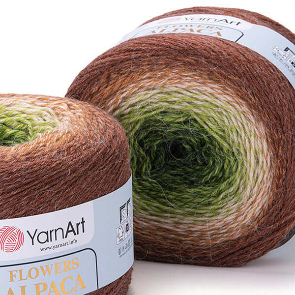 Пряжа Yarnart FLOWERS ALPACA 425 корич/зелен (2 мотка)