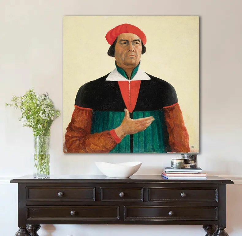 Картина репродукция "Автопортрет" Малевича, холст, на подрамнике, 70x70 см