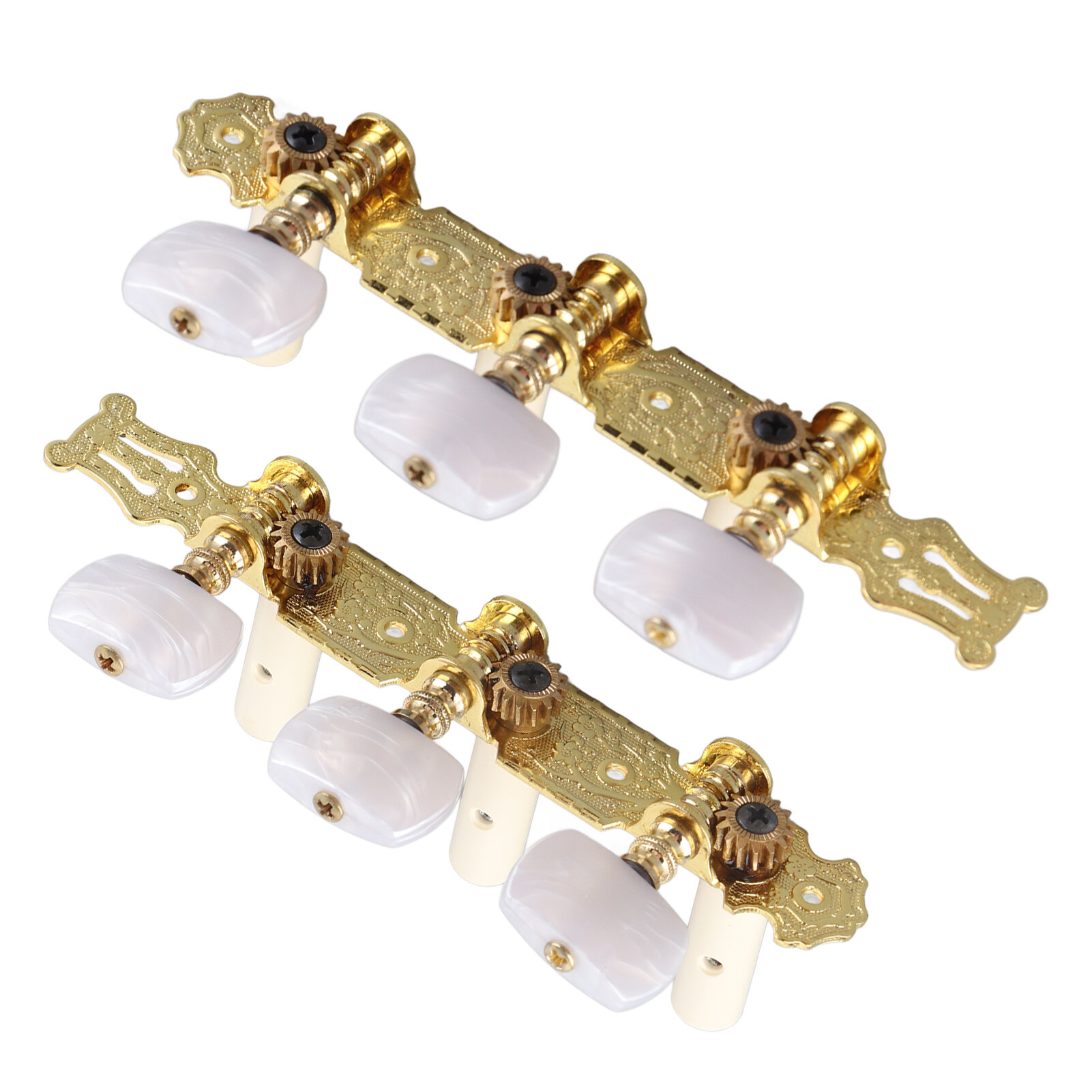 2Pcs Набор гитарных станков для стальных струн классической гитары, гитарные ключи, гитарные тюнеры с белыми кнопками, слева и справа, одиночный пластиковый столб, диаметр вала пластикового столба 9.8мм, металл, передаточное отношение 1:15