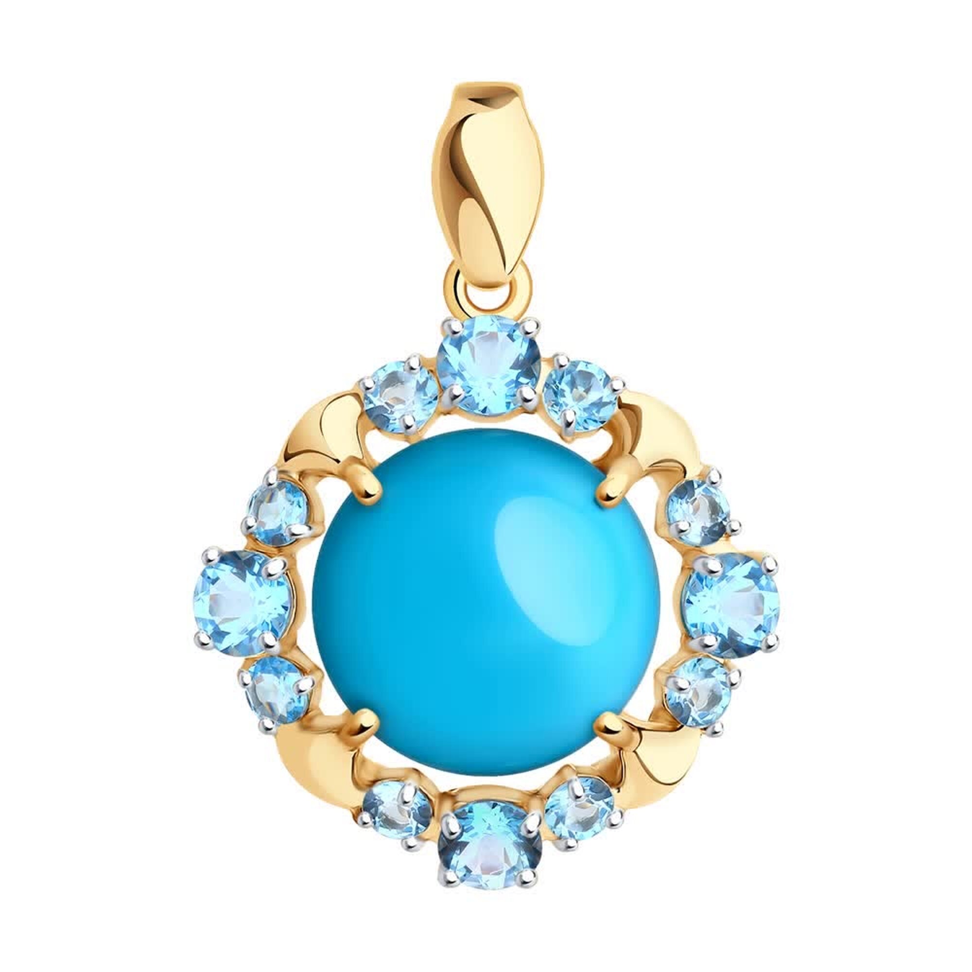 Подвеска, красное золото, 585 проба, топаз, бирюза