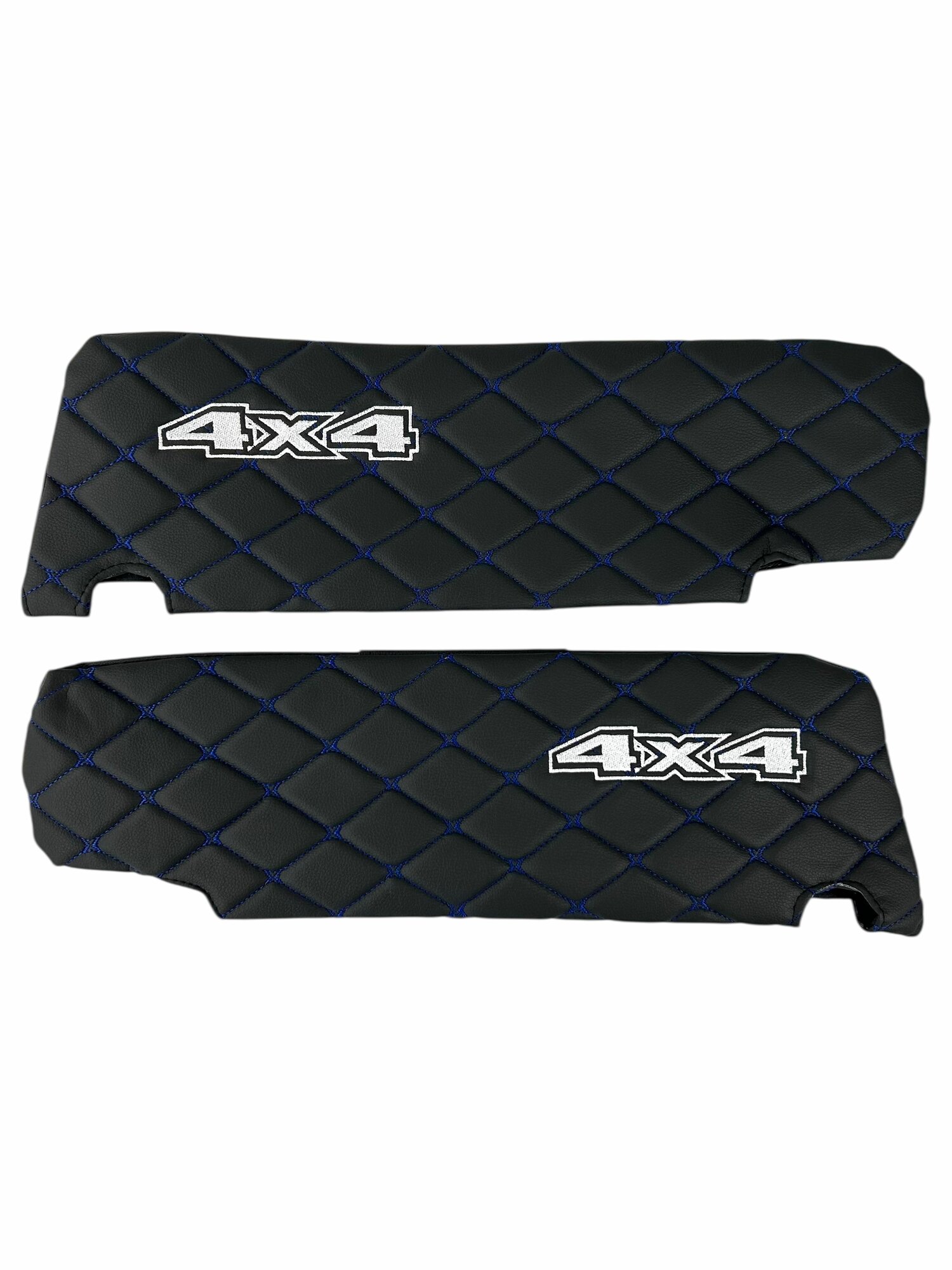 Чехлы на козырьки УАЗ Патриот, Пикап, Профи с лого 4х4, черный ромб синяя нить