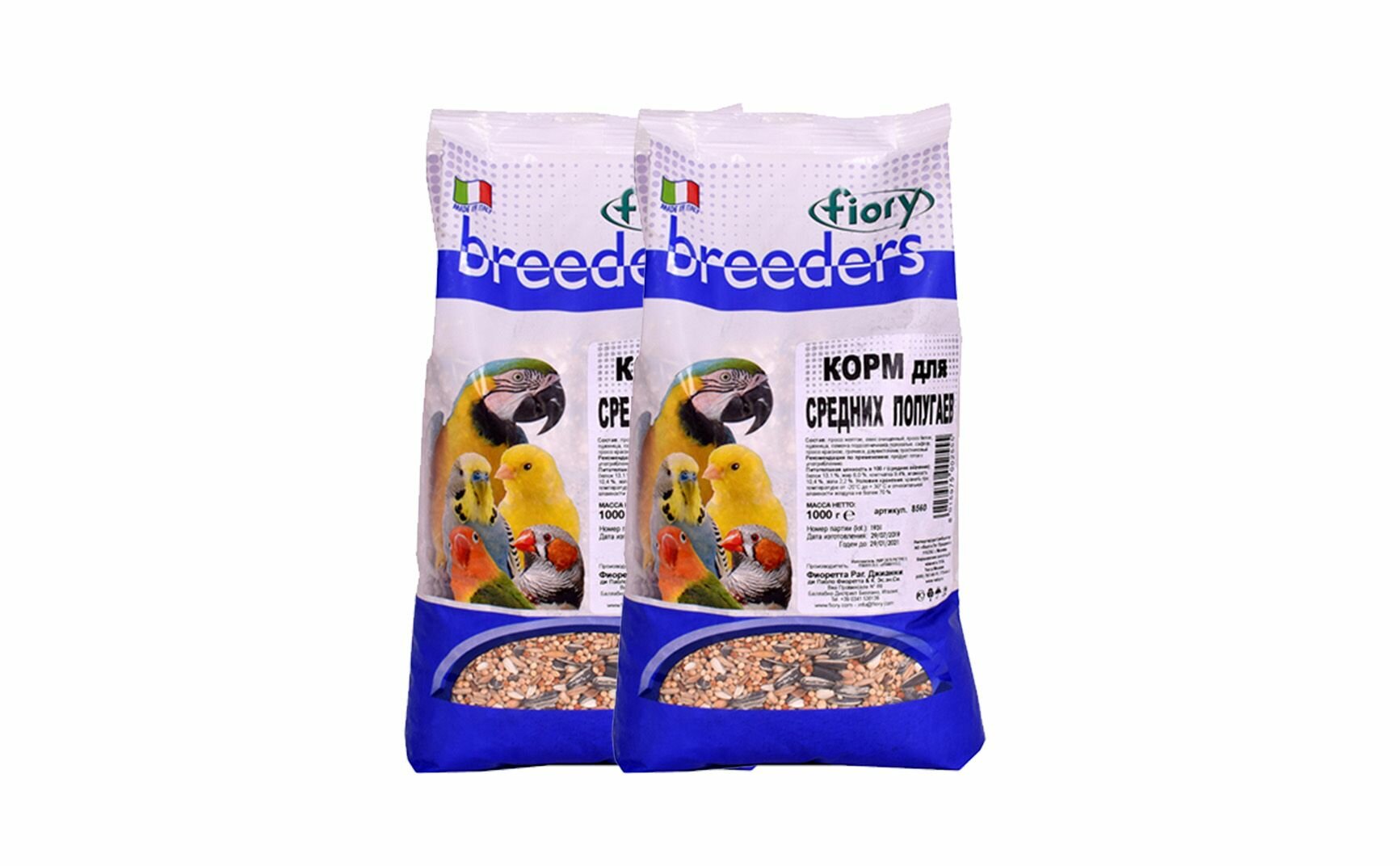 Fiory Корм для средних попугаев "Fiory Breeders", 1 кг х 2 шт.