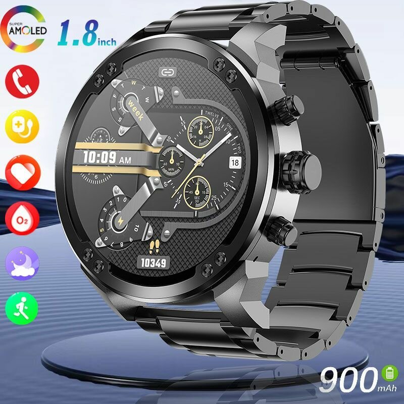 2025 смарт часы с большим экраном, амолед, мужские для андроид, калькулятором,900mAh, для Android iOS, умные часы с функцией вызова по Bluetooth