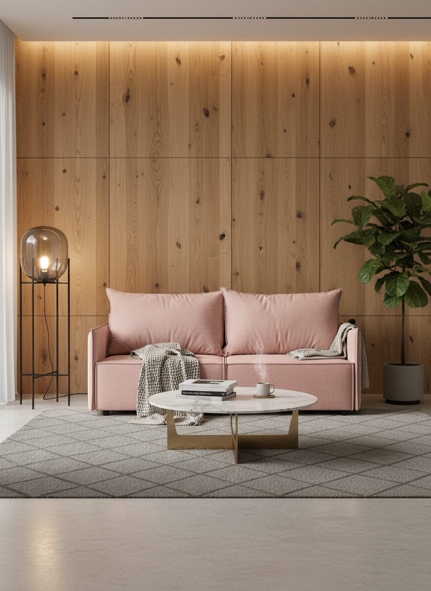 Диван-кровать CITYHD Ницца слим, розовый, современный скандинавский стиль, механизм еврокнижка