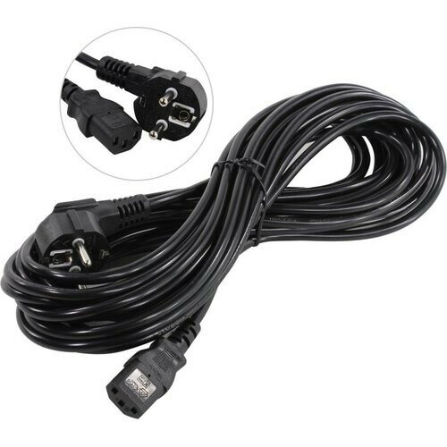 EXEGATE кабели EP280667RUS Кабель питания Power PC - 10P Евровилка угловая Schuko - >С13 VDE - 250V - 3 0.75mm2, медь, черный, 10м.