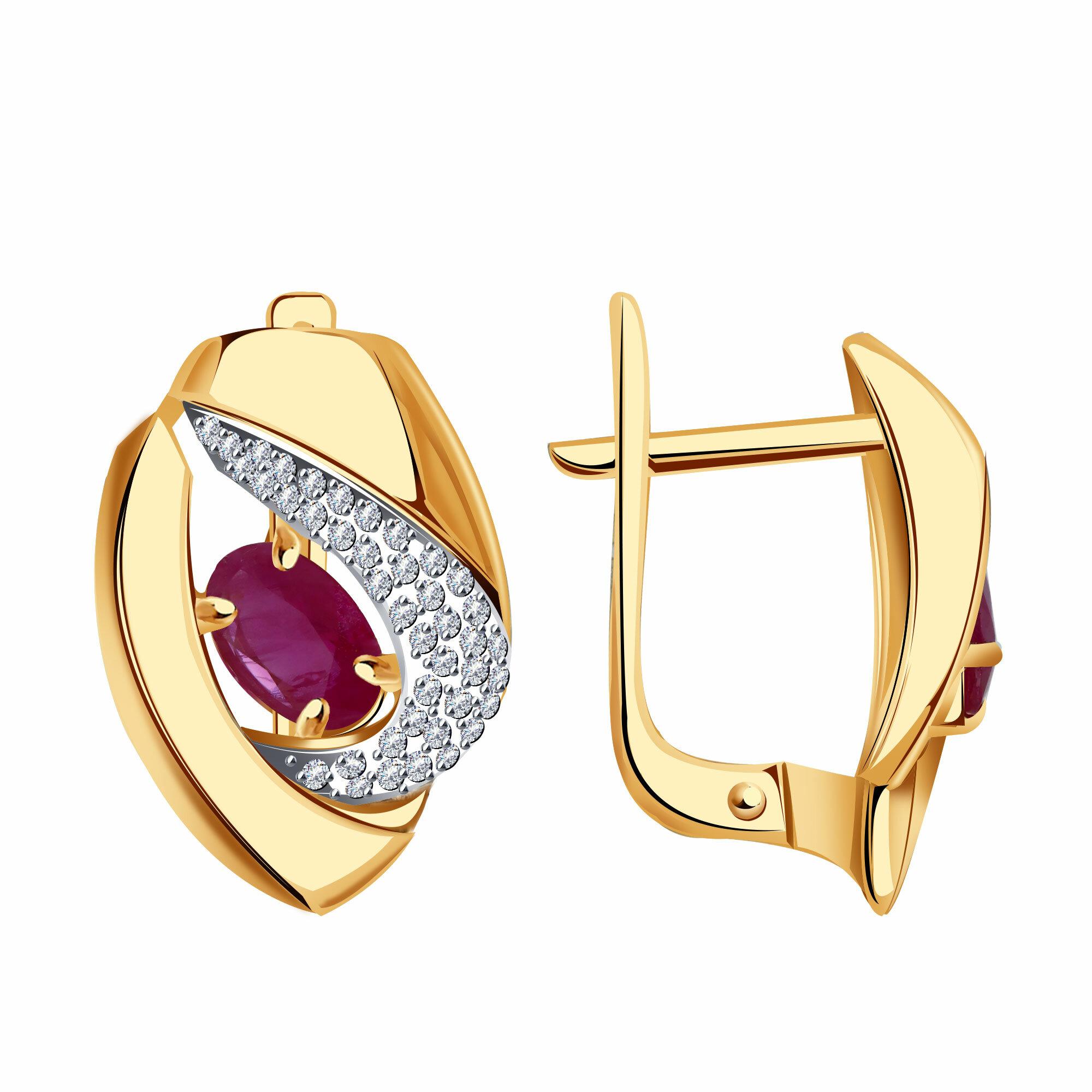 Серьги, красное золото, 585 проба, рубин, бриллиант