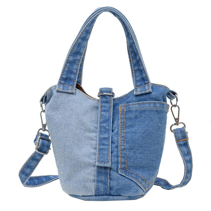 Стильная джинсовая повседневная сумка унисекс через плечо с контрастным узором для ежедневного использования синий