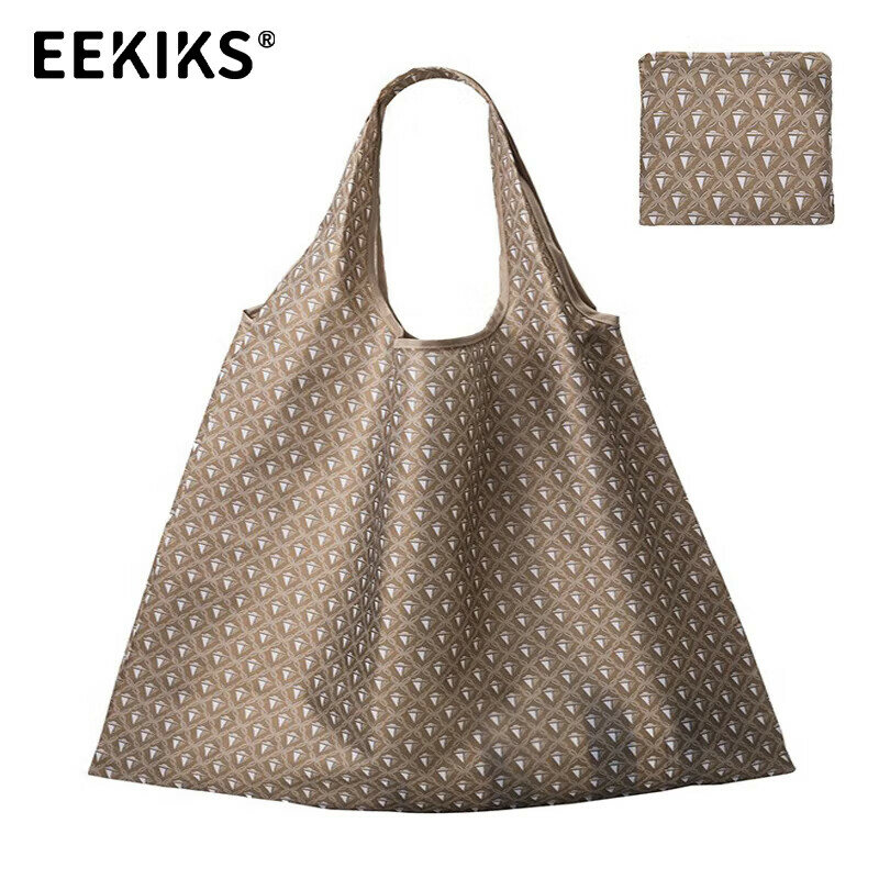 EEKIKS Eco-Friendly Shopping Bag Single Shoulder Bag Supermarket Shopping Bag Portable Foldable Handbag Vegetable Shopping Bag Light Brown