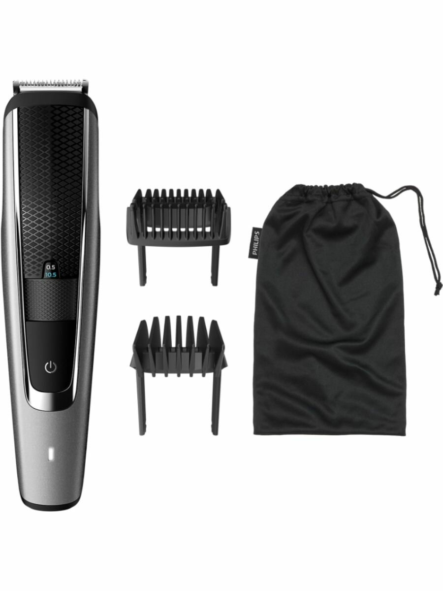 Триммер Philips BT5502/13 для бороды, сухое бритье, 40 установок длины 0,4-20 мм, серебристый/черный