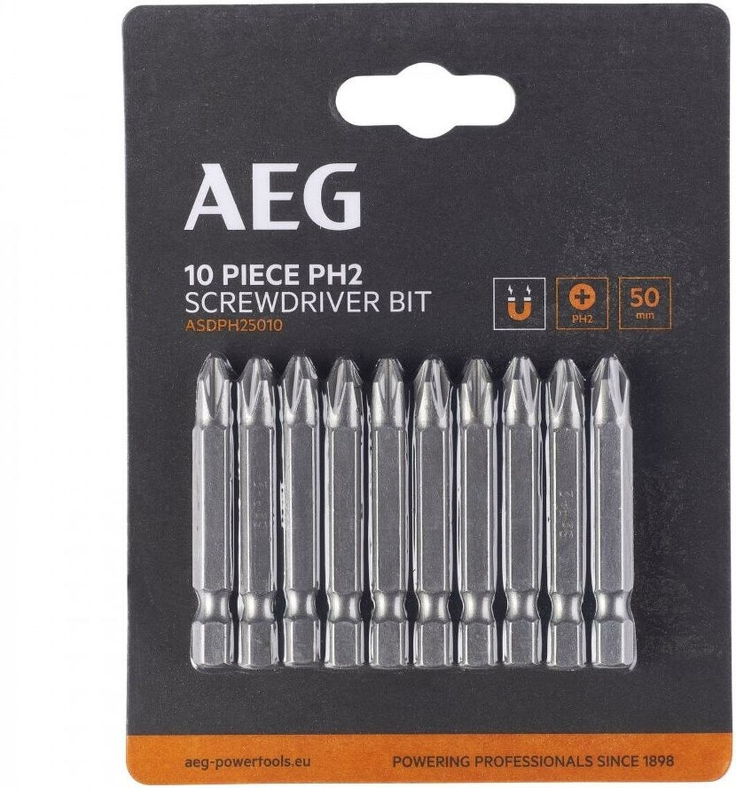Набор бит AEG ASDPH25010, крестообразный шлиц, сталь S2, 10 шт