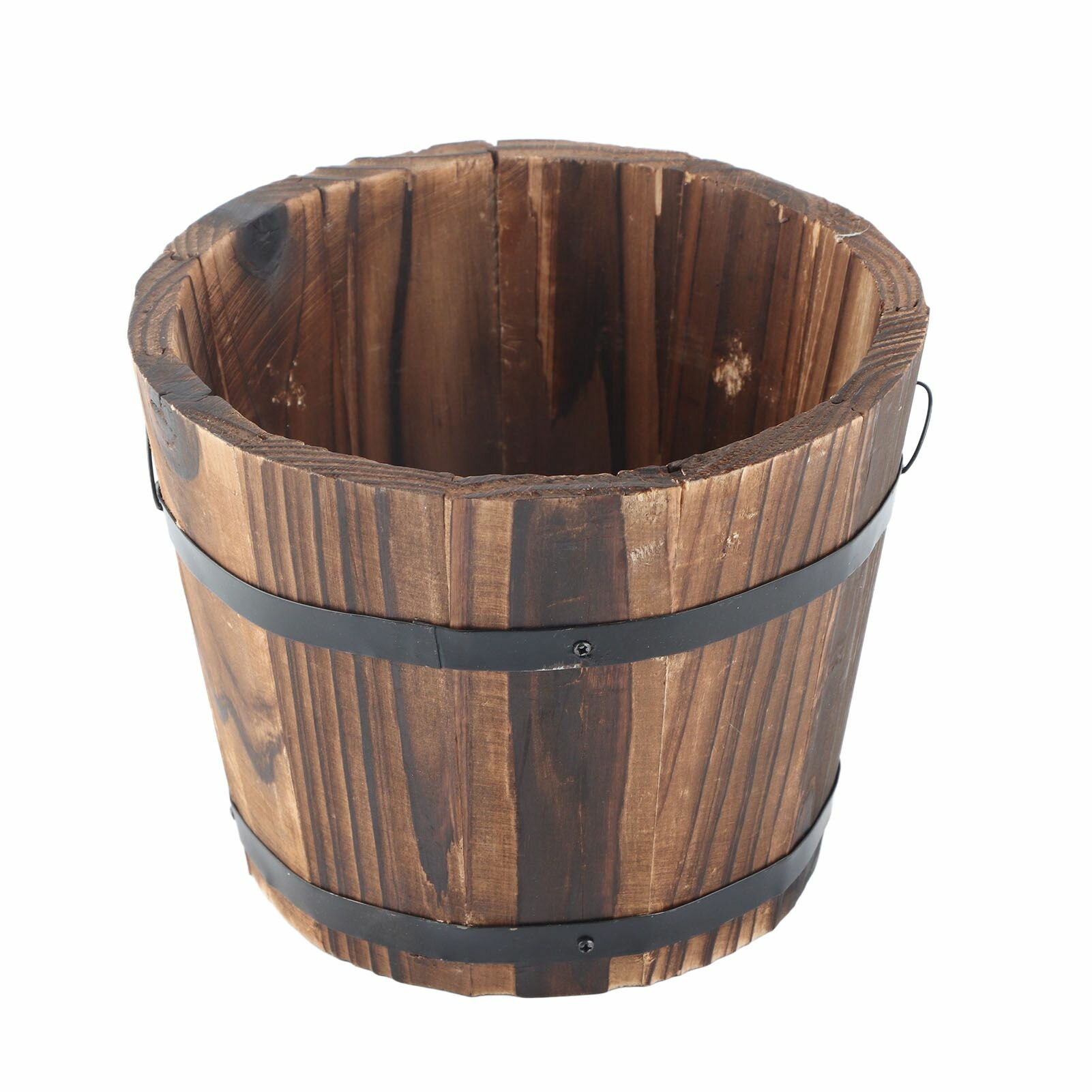 Цветочный горшок из цельного дерева, винтажная деревянная бочка, садовое кашпо, переносной контейнер для комнатных растений, прочный, натуральный материал