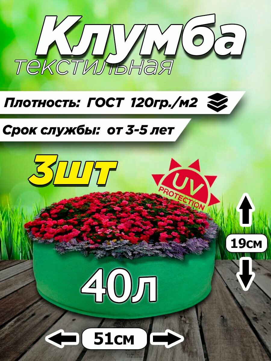 Клумба мини из геотекстиля зеленая 40л - 3шт