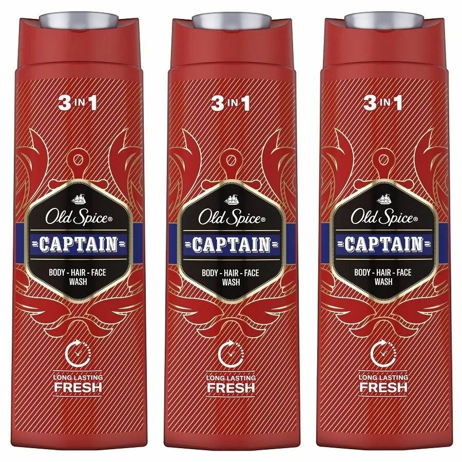 Гель для душа + шампунь 3в1 Old Spice Captain, мужской, 250мл, 3шт.