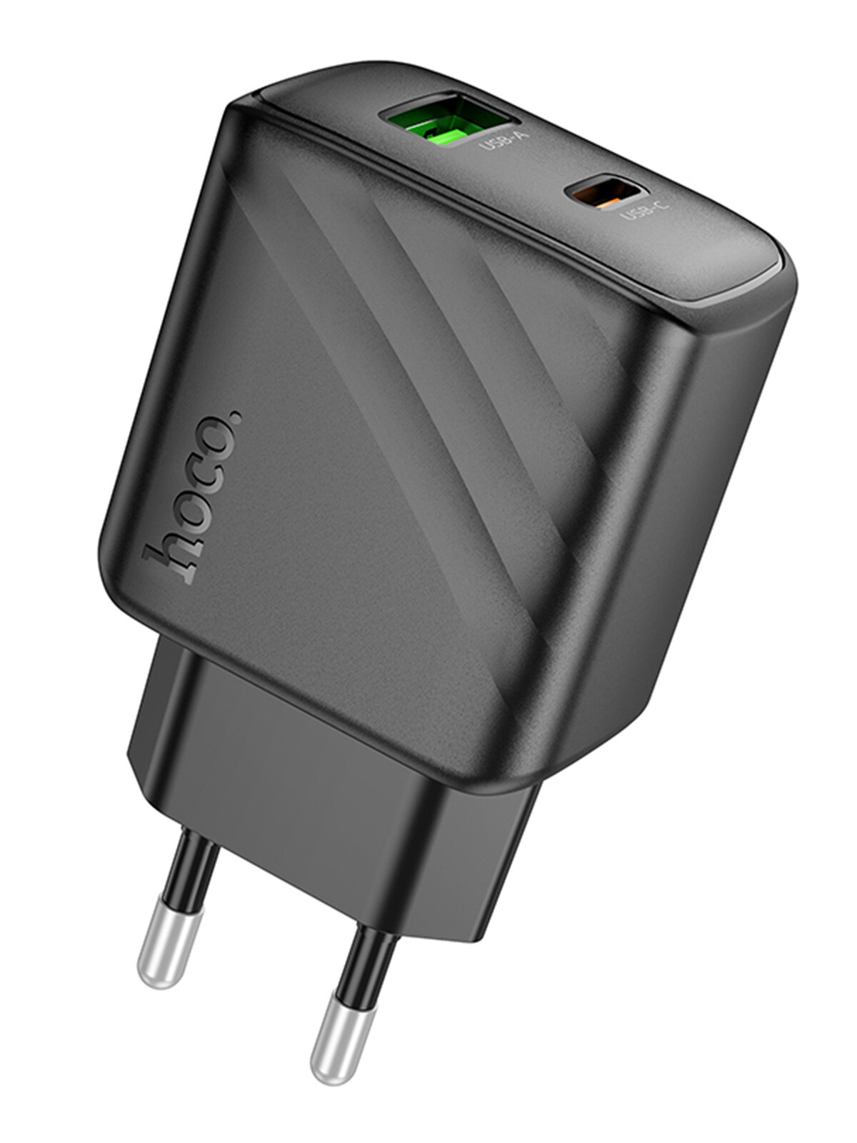 Сетевое зарядное устройство Hoco CS23A с двумя портами USB-C/USB-A, быстрая зарядка 30W, черный