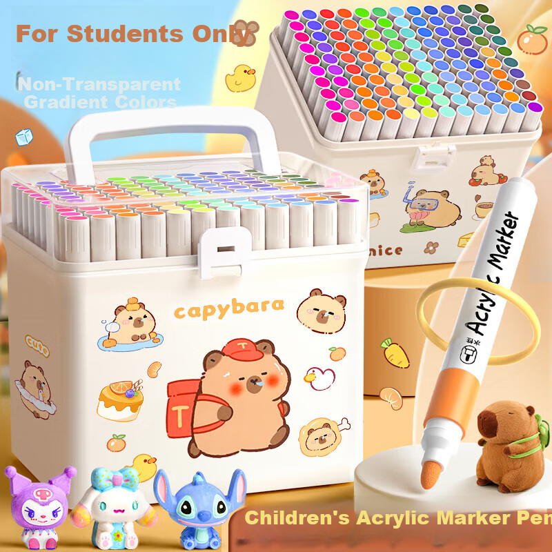 ShuXing 80-Color Capybara Acrylic Marker Pen for Elementary School Students, Professional Art Students, Face Painting, Waterproof Drawing Pen, Watercolor Pen, Non-Translucent Colors, Stackable Colors,