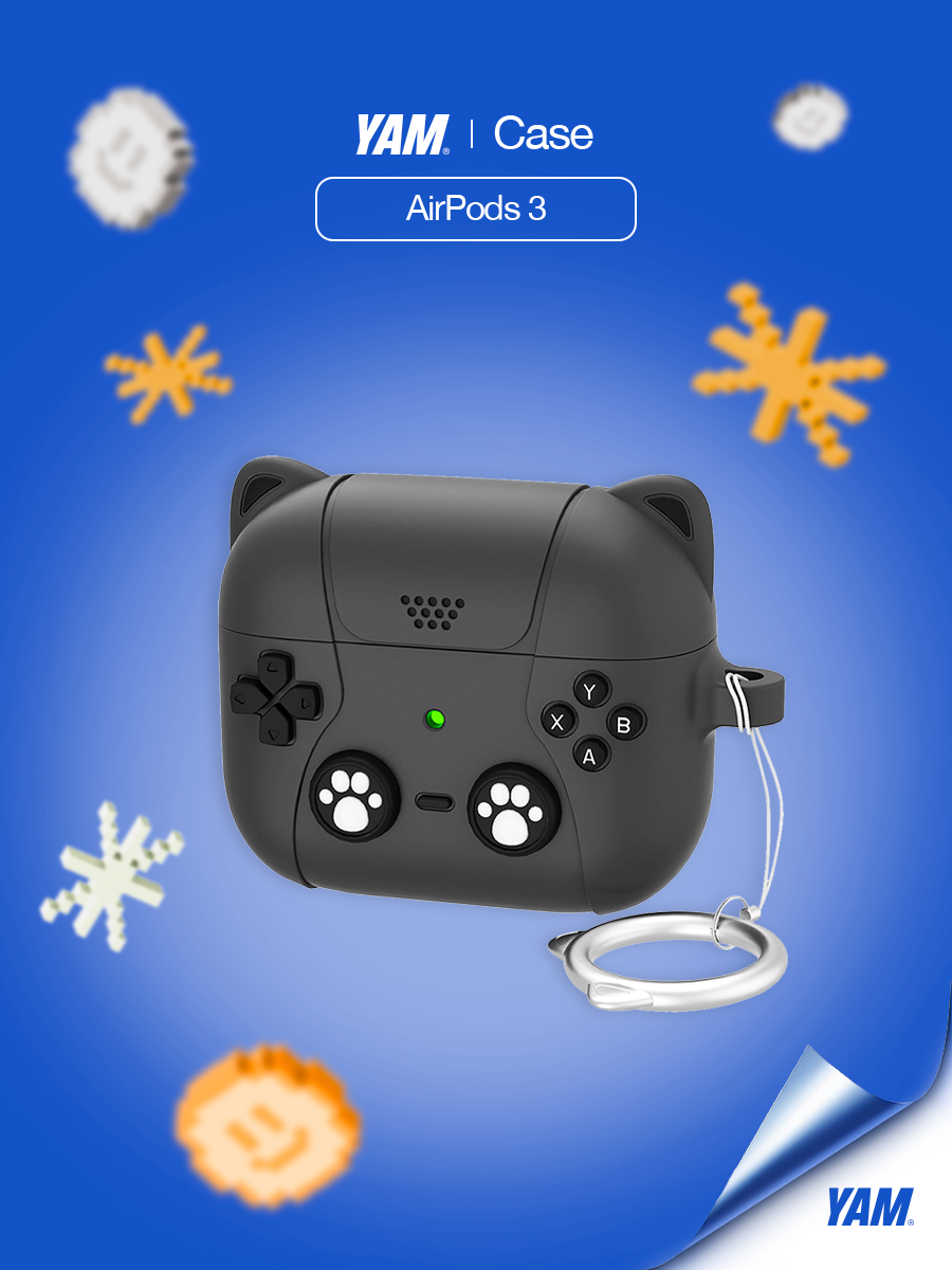 Чехол Yamcase, силиконовый, с карабином, черный, для AirPods 3