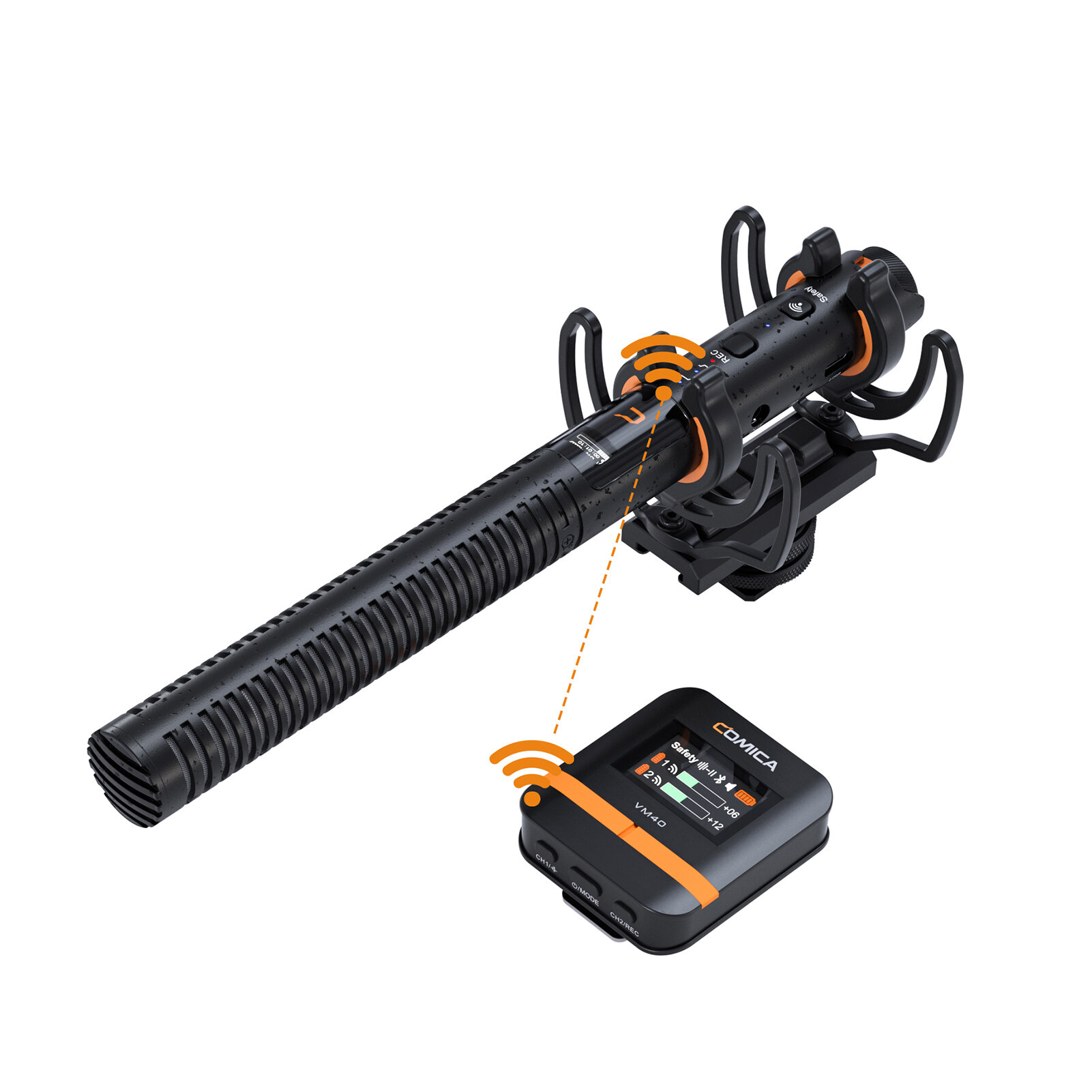 Микрофон COMICA VM40 One-Trigger-One 2.4G беспроводной 48K/32bit двуканальный суперкариодный 200M диапазон передачи с приложением для управления встроенной 32GB памятью и батареей для камеры смартфона ПК видеointerвью трансляций подкастов