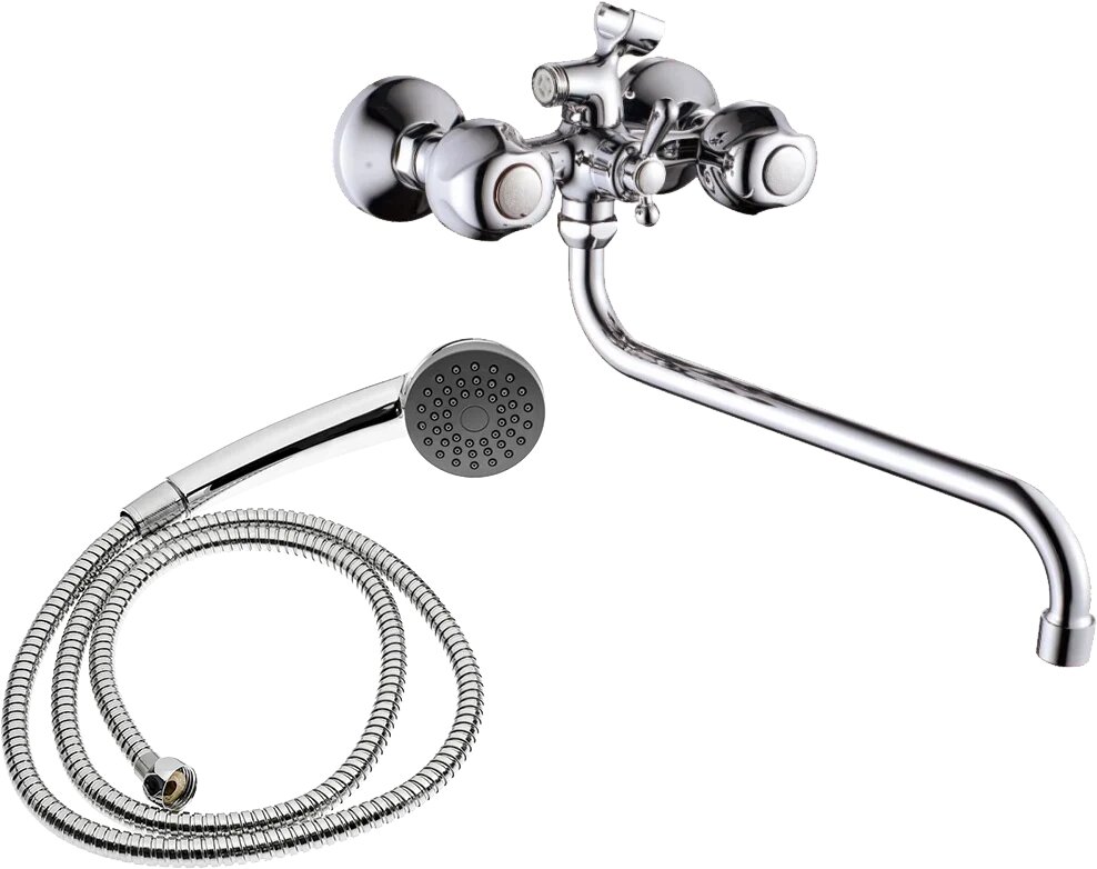 Смеситель с длинным изливом для ванны Haiba HB2226 с душевым гарнитуром, поворотный, латунный, хром, глянцевый, смеситель для ванны с душем, вентильный