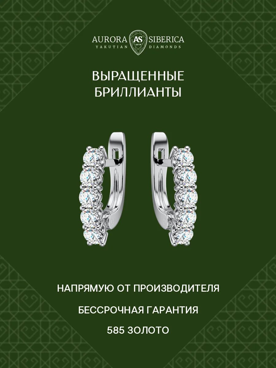 Серьги, белое золото, 585 проба, родирование, бриллиант выращенный