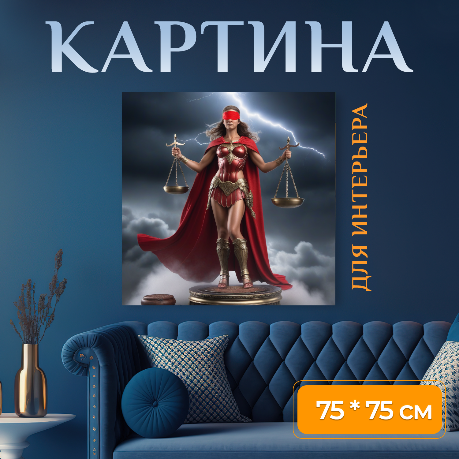Картина на холсте "Фемида, темида, весы правосудие богиня" на подрамнике 75х75 см. для интерьера