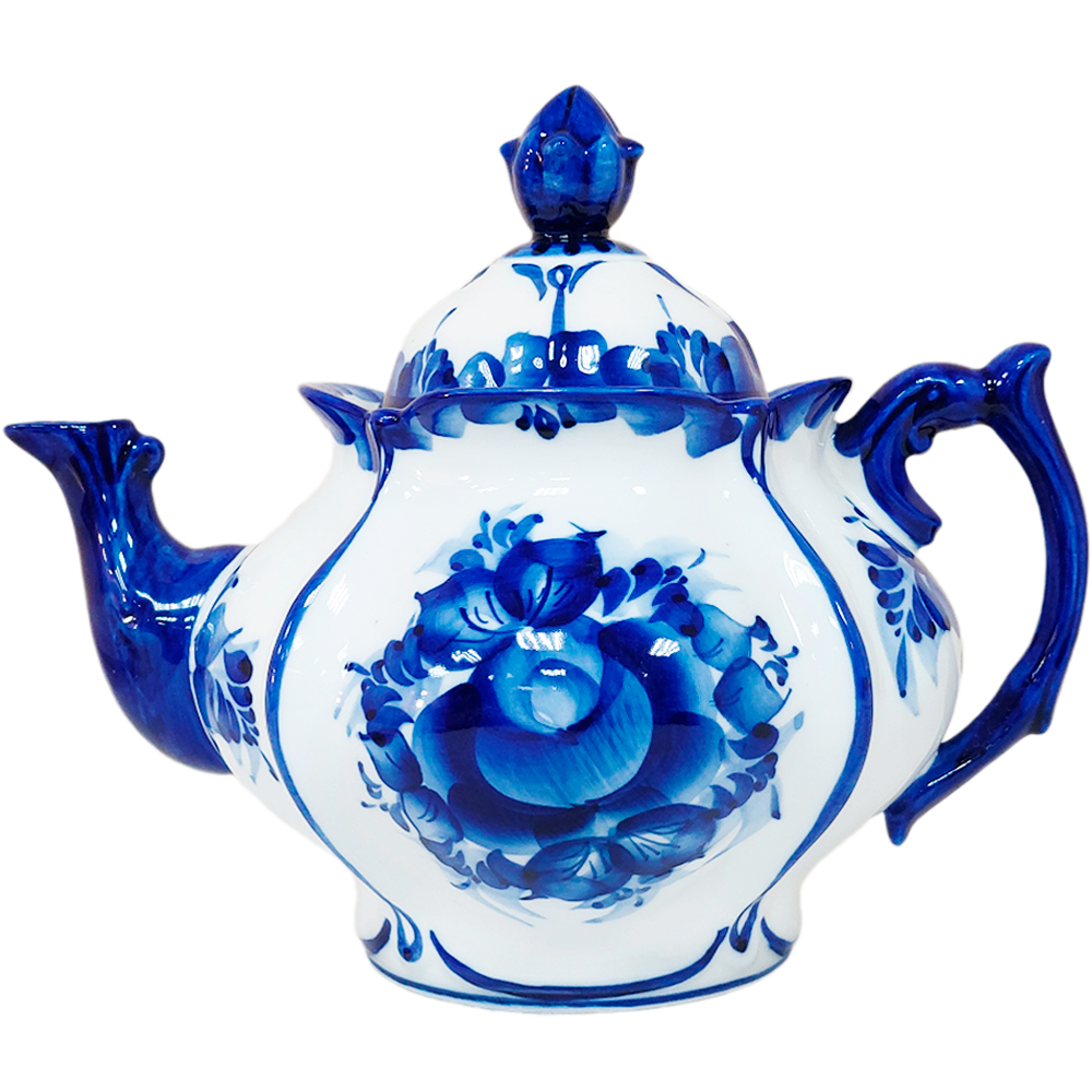 Фарфоровый заварочный чайник ручной работы "Удовольствие", гжель