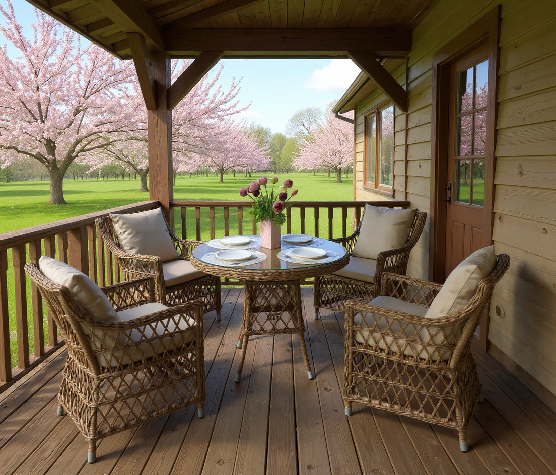 Комплект плетеной мебели Велес из искусственного ротанга "Лайм" с подушками на 4 персоны для сада и дачи (цвет Коньяк)