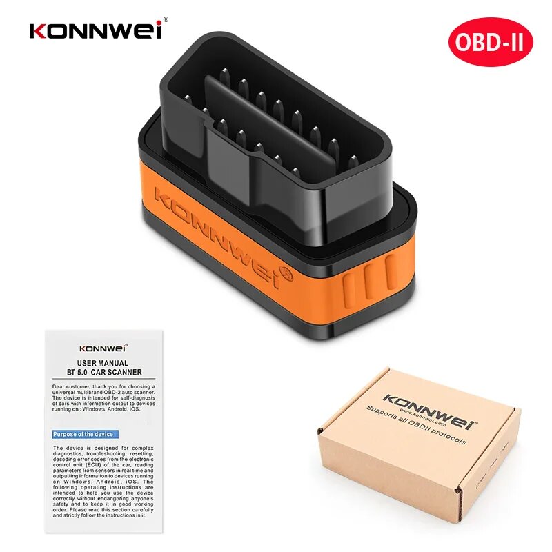 KONNWEI KW901 OBD2 сканер Bluetooth 5.0, оранжевый