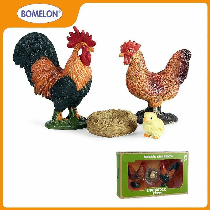 Фигурки животных для детей набор, петух и курица фигурки, 4шт, с коробкой