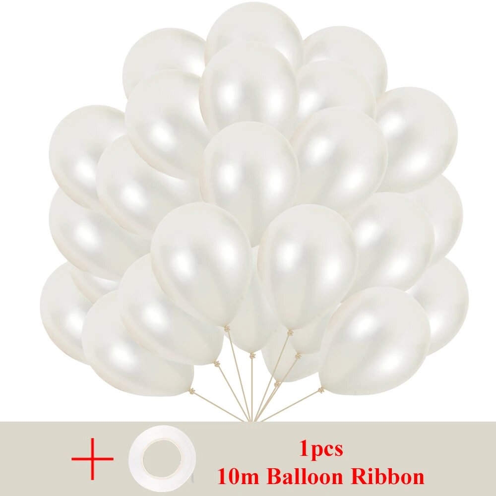 Набор латексных шаров MANLENI молочного цвета 5/10/12 дюймов Белый, Set With Ribbon, 10inch, 20pcs