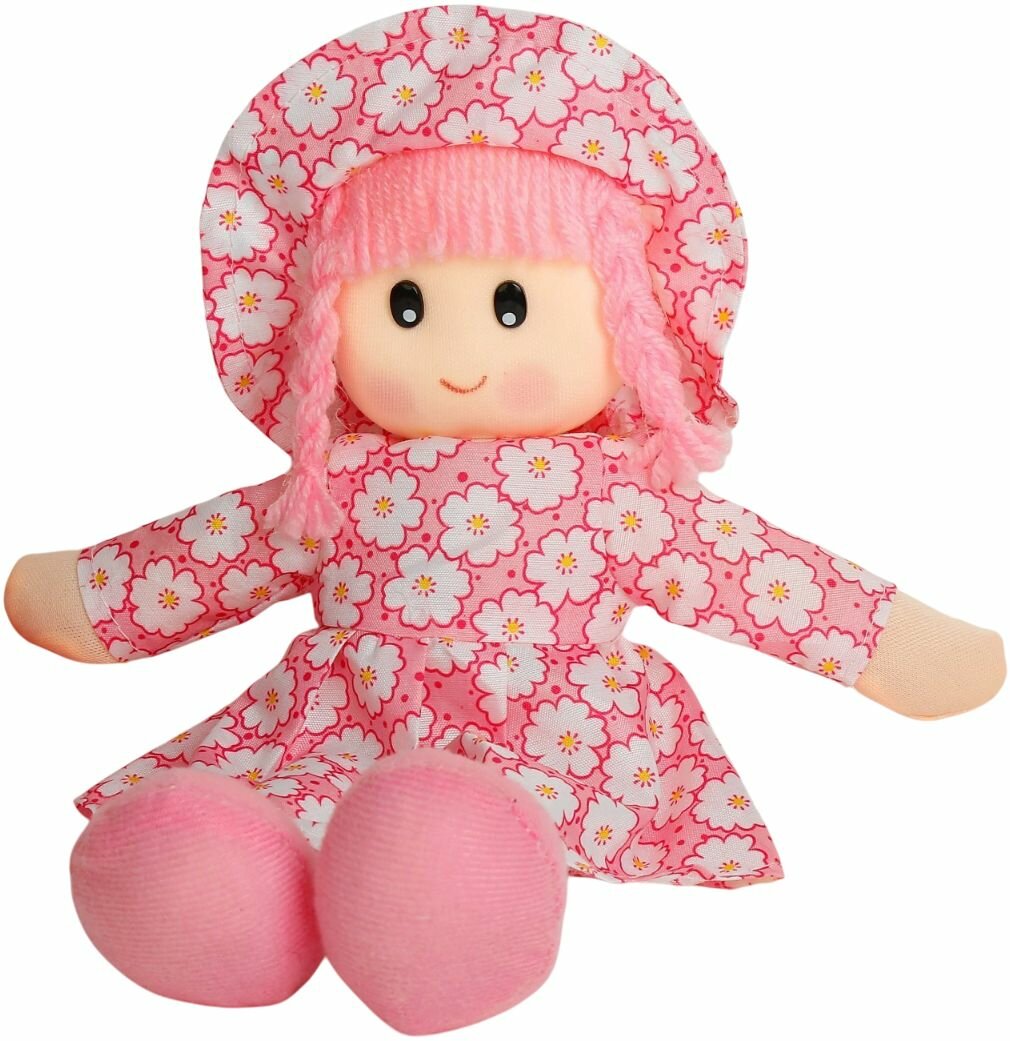 Мягкая игрушка "Кукла" в платье и шляпке, высота 30 см, мягконабивная текстильная куколка с одеждой, детская игрушка для сюжетно-ролевых игр, цвет микс