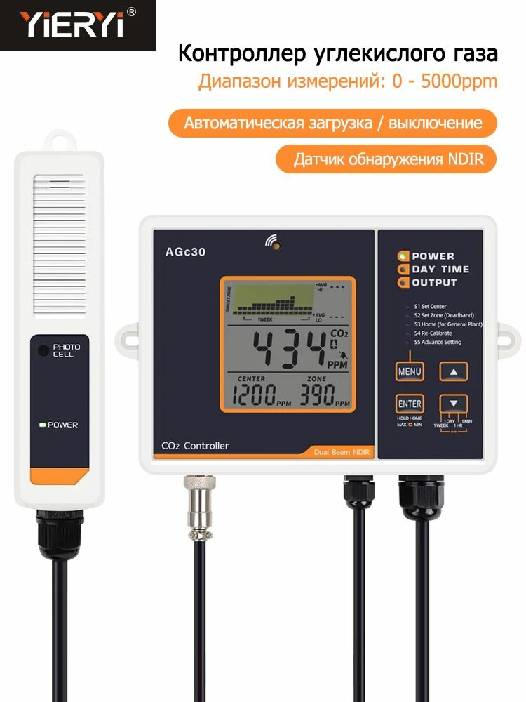 Контроллер CO2 Монитор Углекислого Газа Дневное и Ночное Реле Умный CO2 Датчик 0-5000PPM CO2 Измеритель для Теплицы Grow Rooms