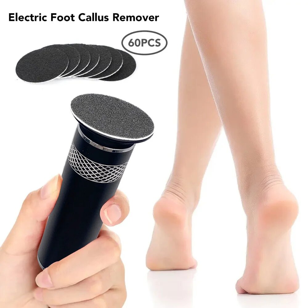 Электрическая шлифовальная машина для ног с 60-дисками наждачной бумаги для очистки потрескавшихся, грубой кожи и мозолей.