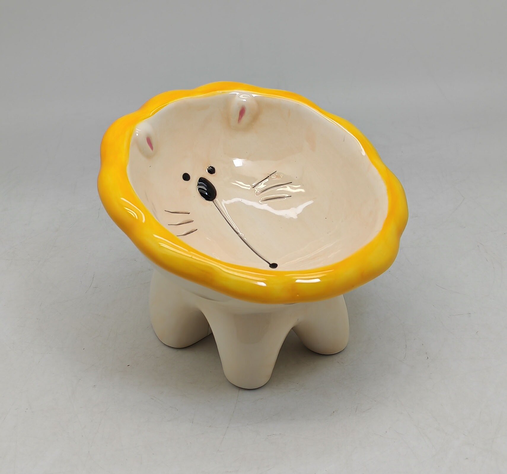 Керамическая миска Tewang Pet_Goblet с наклонной шеей для кошек и собак, желтая, 3 ножки, в наличии, опт
