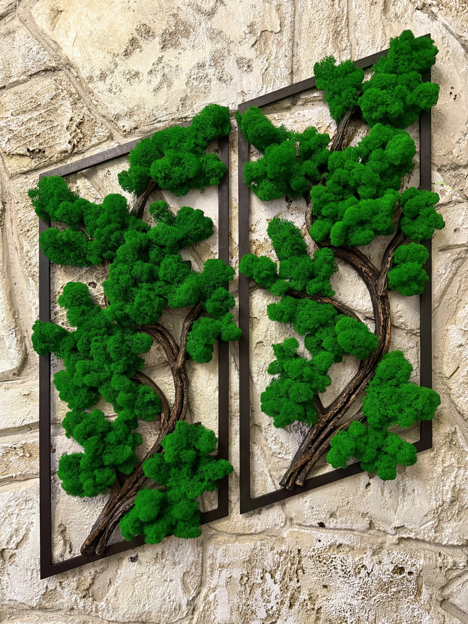 Декоративное прямоугольное панно Бонсай "Дерево-ветка2", картина на стену из стабилизированного мха