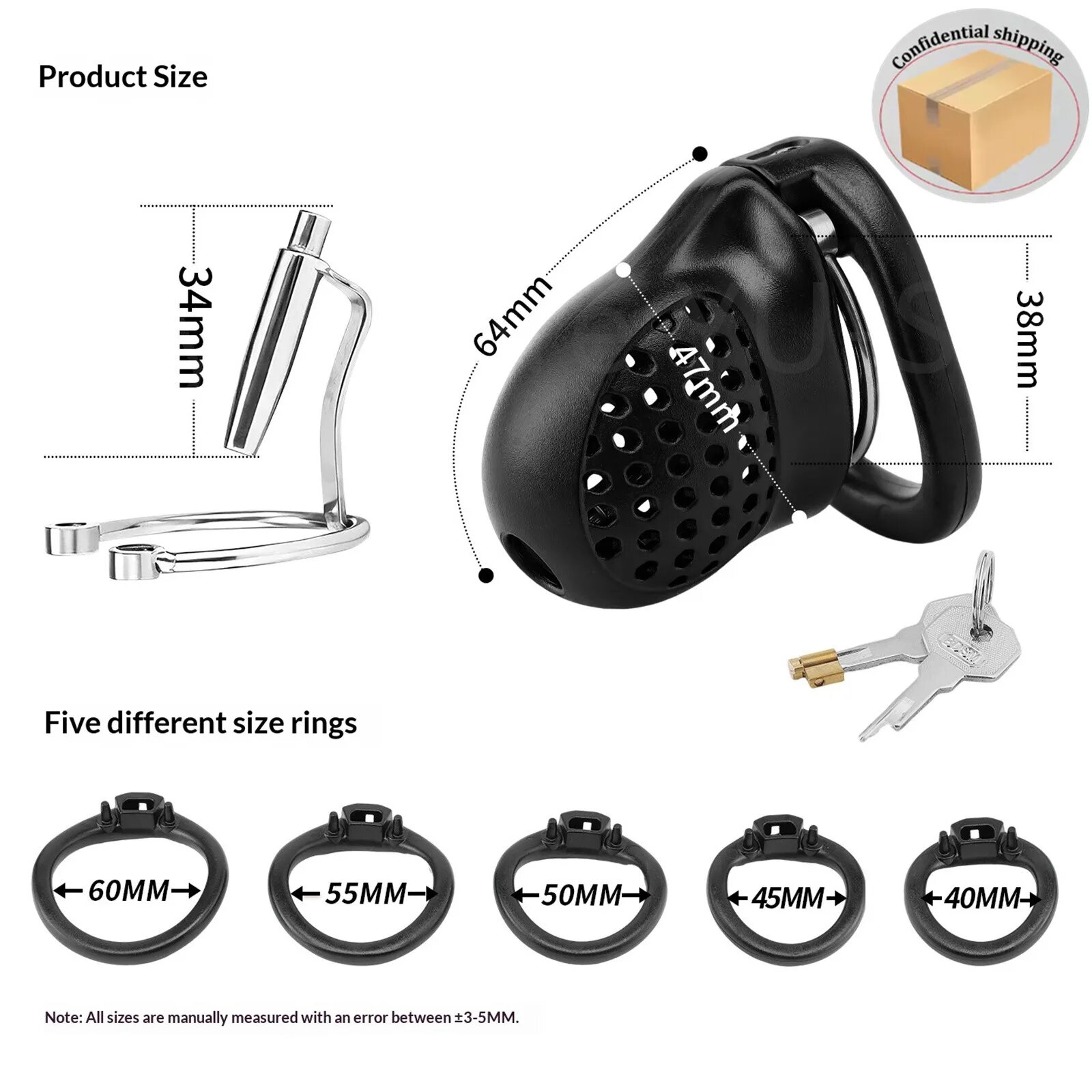 Мужская клетка целомудрия с замком и 5 кольцами ABS Замок пениса для мужчин Дышащее кольцо на член Удерживающее устройство целомудрия для пениса Секс-игрушки 18+пояс верностипояс верности мужскойchastity cageсекс игруш