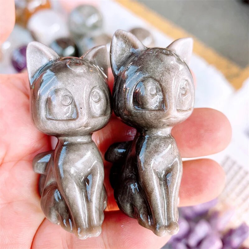 Серебряный обсидиан с котом, Tituo Stone Store