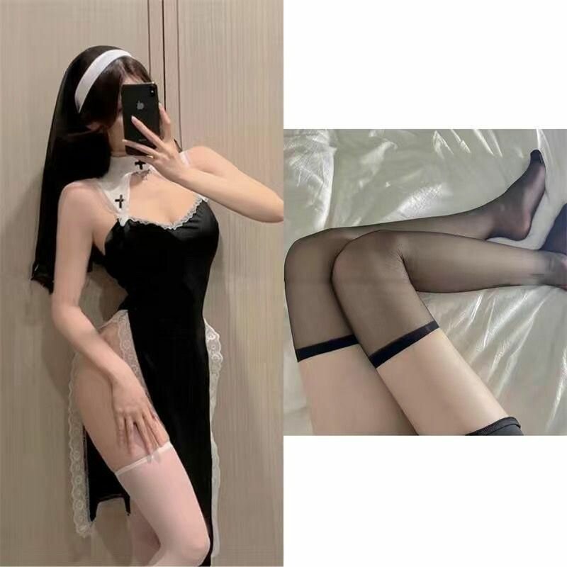 Магическая любовь святая монахиня сексуальное ночное платье горячая продажа эротическая униформа соблазнение платье с высоким разрезом на бретелях длинное платье облегающее платье