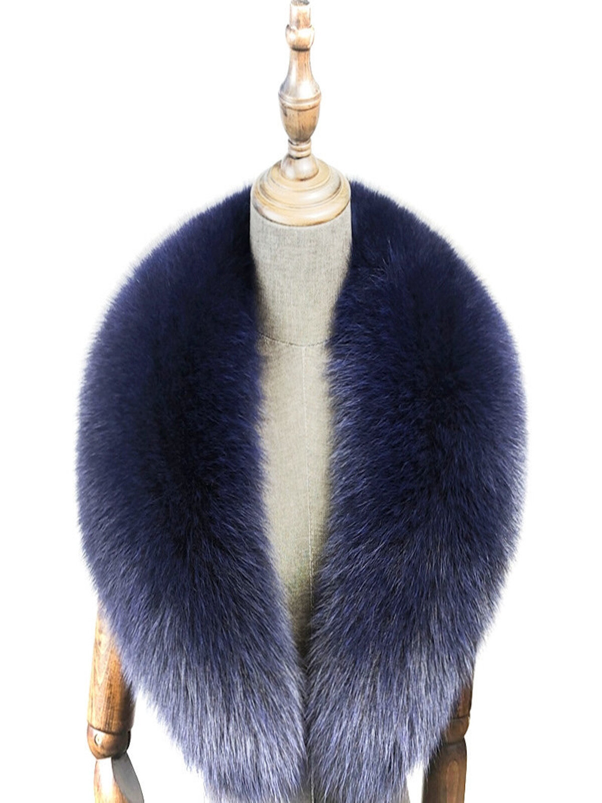 Горжетка, натуральный лисий мех, темно-синяя, женская, съемный, зимняя