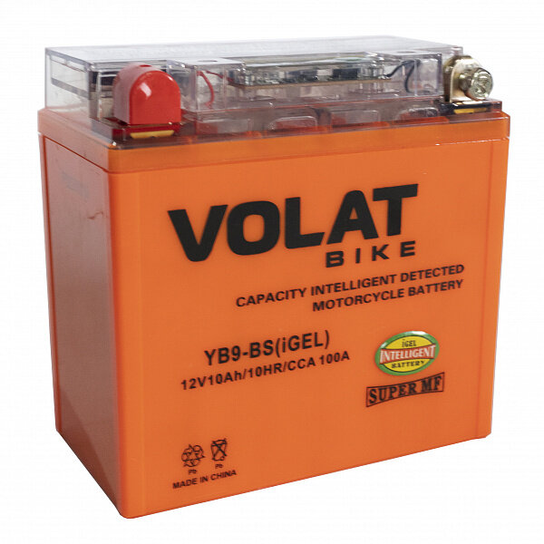 Аккумулятор мотоциклетный Volat 10Ah 100А YB9-BS ПП (iGEL) L+ (137x76x134) 137x76x134