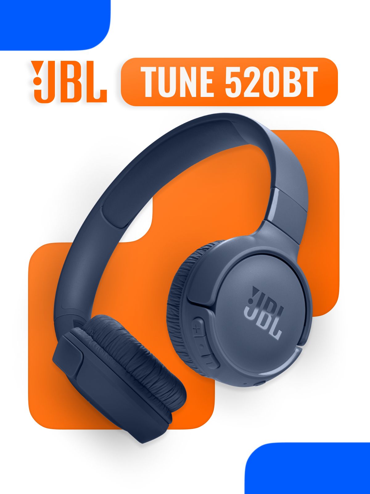 Наушники беспроводные JBL Tune 520BT, синий, накладные для телефона и компьютера с микрофоном