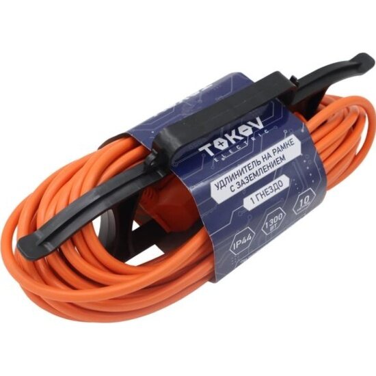 Удлинитель-шнур на рамке Tokov Electric 1х10м с заземл. 6А IP44 3х0.75 с защ. крышкой, TKE-SR10-075-Z