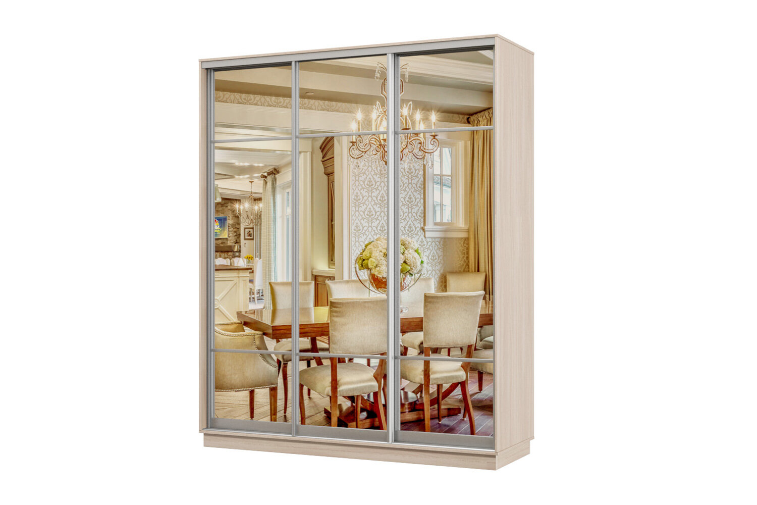 Шкаф-купе 3-дверный Hoff Практик 22, напольный, 180х220х60 см, для одежды, ЛДСП/зеркало, цвет ясень шимо светлый