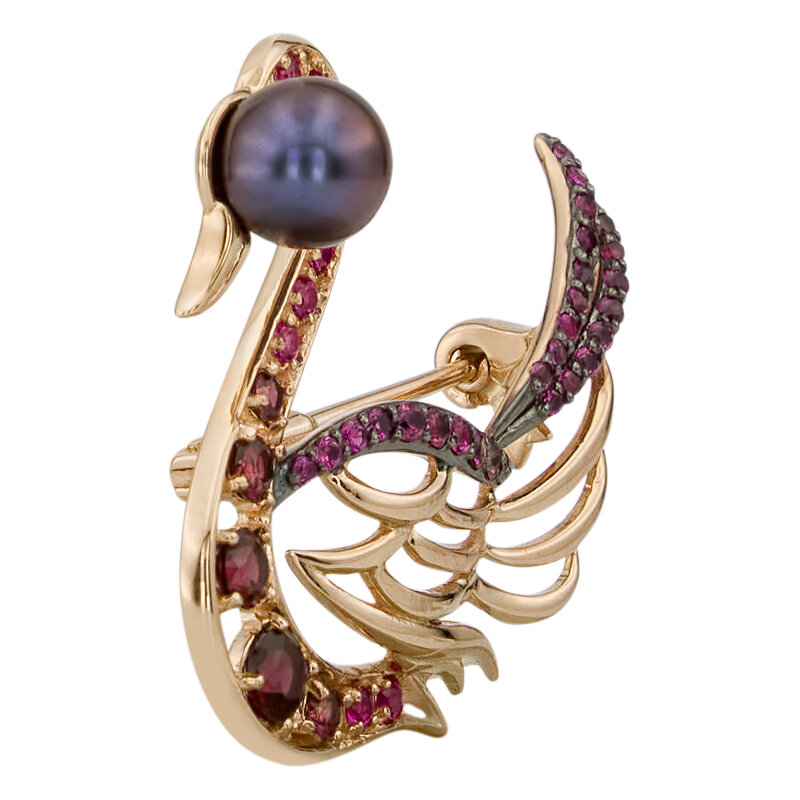 Брошь, красное золото, 585 проба, жемчуг