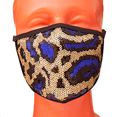 Маска многоразовая защитная с синими пайетками Леопард без размера