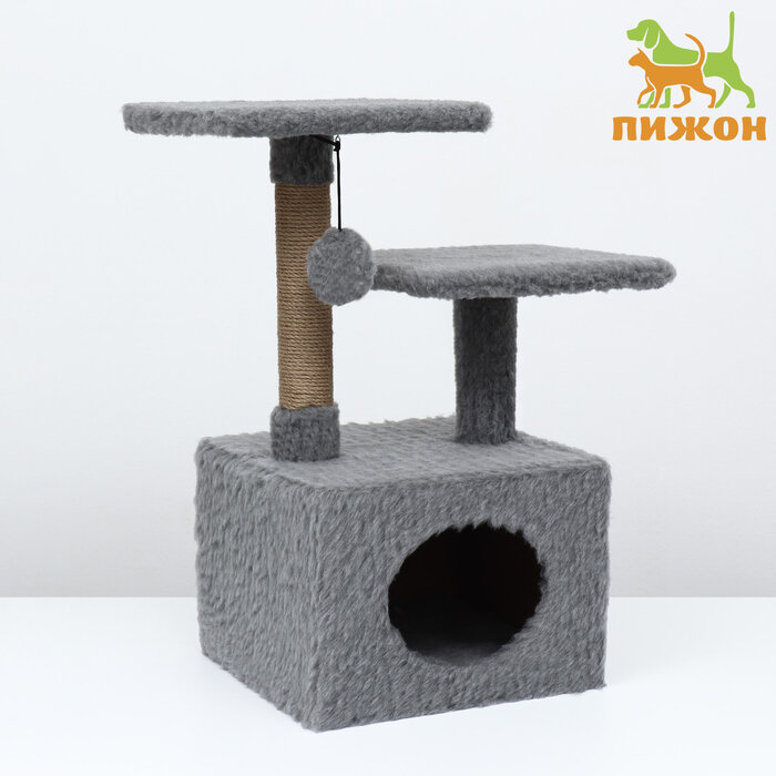Пижон Домик-когтеточка 2-х ур. квадратный с 2-мя квадратными полками, 53×35×65 см, серый